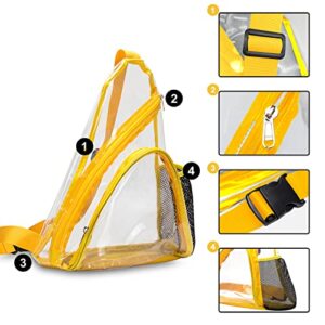 Clear Sling Bag, Stadium Approved Small PVC Shoulder Crossbody Backpack, Transparent Casual Chest Daypack for Hiking, Travel, Concerts, Yellow