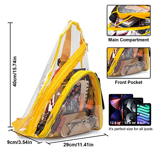 Clear Sling Bag, Stadium Approved Small PVC Shoulder Crossbody Backpack, Transparent Casual Chest Daypack for Hiking, Travel, Concerts, Yellow