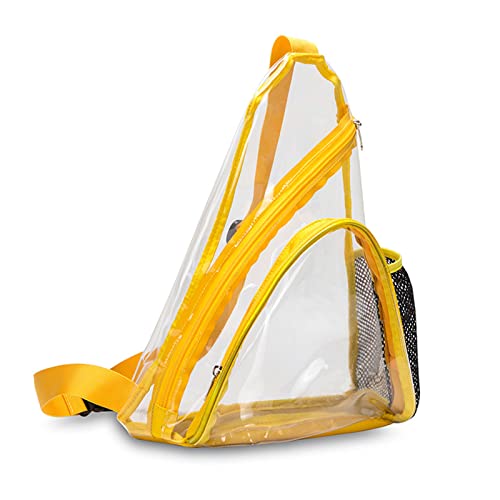 Clear Sling Bag, Stadium Approved Small PVC Shoulder Crossbody Backpack, Transparent Casual Chest Daypack for Hiking, Travel, Concerts, Yellow