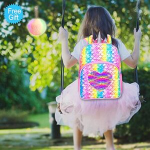 gxtvo 3PCS Backpack for Girls, 14.5" Mermaid Sequin Preschool Elementary Bookbag and Lunch Box