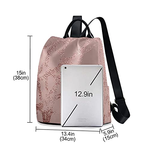 Pink Rose Marble Backpack Purse for Women Girls College School Travel Bag Stylish Casual Daypack Laptop Student Bookbag Anti-theft Computer Bags for Teenager Teen Girls Work Hiking Camping