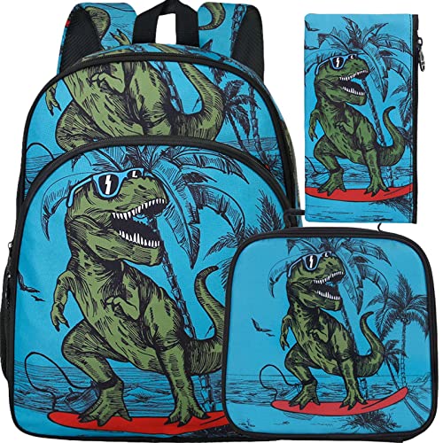 AGSDON 3PCS Dinosaur Backpack for Boys, 16" little Kids Preschool School Bookbag and Lunch Box