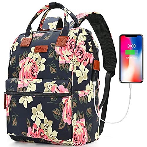 BRINCH Laptop Backpack 15.6 Inch Wide Open Computer Backpack Laptop Bag College Rucksack Water Resistant Business Travel Backpack Multipurpose Daypack with USB Charging Port for Women Girls, Flower