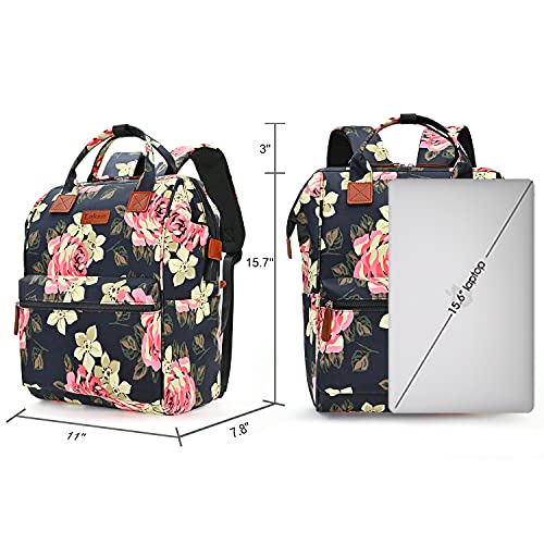 BRINCH Laptop Backpack 15.6 Inch Wide Open Computer Backpack Laptop Bag College Rucksack Water Resistant Business Travel Backpack Multipurpose Daypack with USB Charging Port for Women Girls, Flower