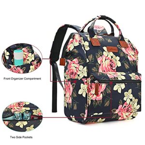 BRINCH Laptop Backpack 15.6 Inch Wide Open Computer Backpack Laptop Bag College Rucksack Water Resistant Business Travel Backpack Multipurpose Daypack with USB Charging Port for Women Girls, Flower