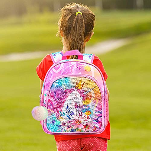 WZLVO Toddler Backpack for Girls, 12" Cute Unicorn Sequin Preschool Bookbag, Kindergarden School bag for little Kids