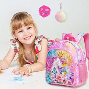 WZLVO Toddler Backpack for Girls, 12" Cute Unicorn Sequin Preschool Bookbag, Kindergarden School bag for little Kids