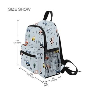 ALAZA Toddler Backpack Cute Construction Vehicles Car Preschool Kindergarten Bookbag Nursery Travel Bag for Boys Daycare