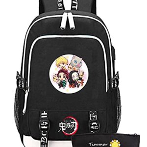 TIMMOR MAGIC Japanese Anime Backpack for Boys with USB Charging Port, Middle School College nezuko Bookbags for Women Men.(Black8)