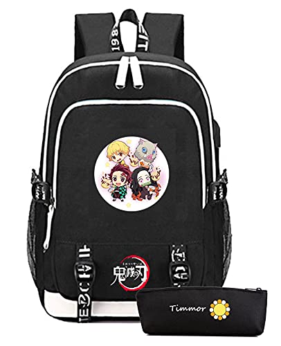 TIMMOR MAGIC Japanese Anime Backpack for Boys with USB Charging Port, Middle School College nezuko Bookbags for Women Men.(Black8)