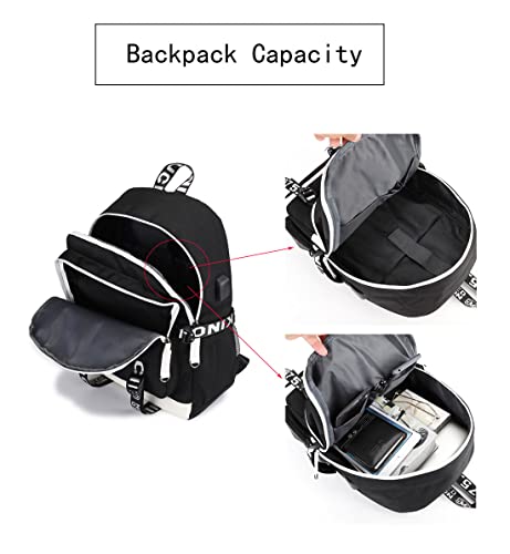 TIMMOR MAGIC Japanese Anime Backpack for Boys with USB Charging Port, Middle School College nezuko Bookbags for Women Men.(Black8)