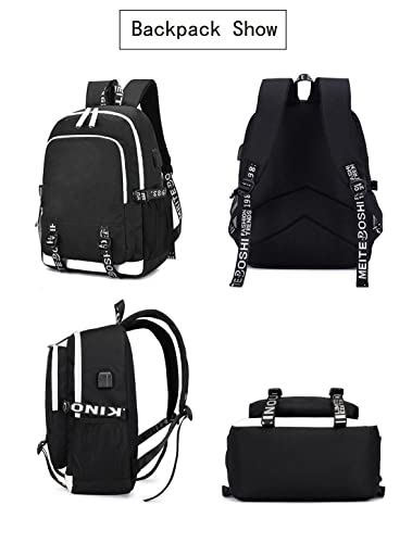 TIMMOR MAGIC Japanese Anime Backpack for Boys with USB Charging Port, Middle School College nezuko Bookbags for Women Men.(Black8)