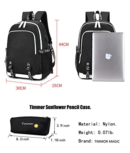 TIMMOR MAGIC Japanese Anime Backpack for Boys with USB Charging Port, Middle School College nezuko Bookbags for Women Men.(Black8)