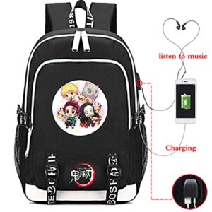 TIMMOR MAGIC Japanese Anime Backpack for Boys with USB Charging Port, Middle School College nezuko Bookbags for Women Men.(Black8)