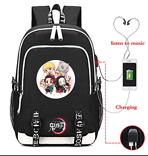 TIMMOR MAGIC Japanese Anime Backpack for Boys with USB Charging Port, Middle School College nezuko Bookbags for Women Men.(Black8)