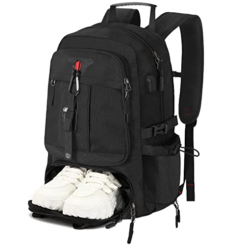 Fujampe Travel Laptop Backpack with Shoes Compartment USB Charging Port Large 60L Carry on Backpack School Bag Fit 17 Inch Laptops for Men Women