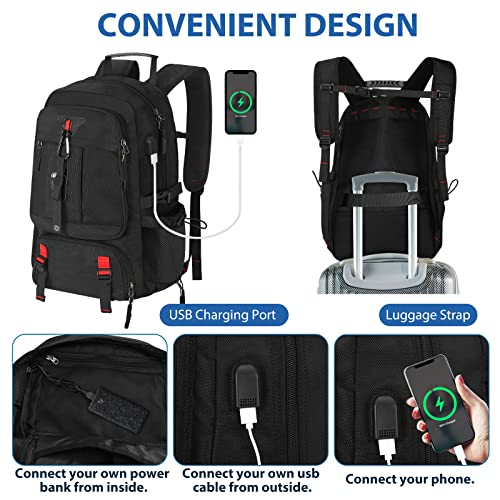 Fujampe Travel Laptop Backpack with Shoes Compartment USB Charging Port Large 60L Carry on Backpack School Bag Fit 17 Inch Laptops for Men Women