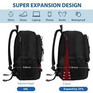 Fujampe Travel Laptop Backpack with Shoes Compartment USB Charging Port Large 60L Carry on Backpack School Bag Fit 17 Inch Laptops for Men Women