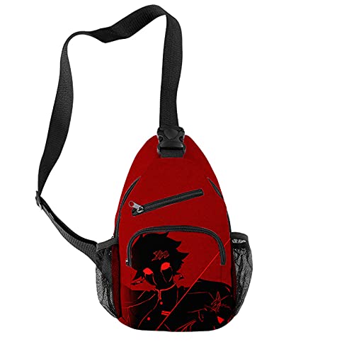 HANDAFA Unisex Anime Cosplay Single Shoulder Bag Nezuko Tanjirou Sling Backpack(Tanjirou Red)