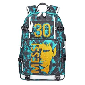 soccer player l-messi multifunction backpack travel student laptop fans flame element bookbag for men women (cyan blue – 2)