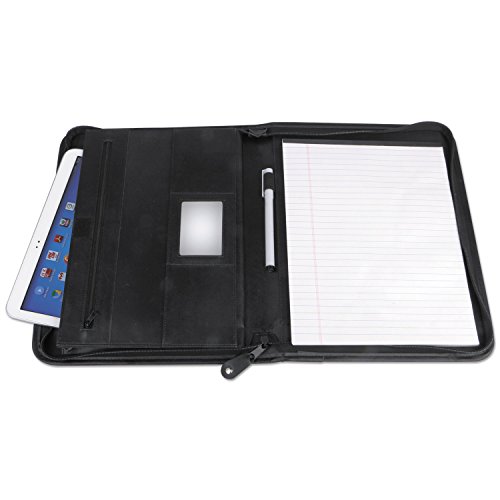 Universal 32665 Leather Textured Zippered Padfolio With Tablet Pocket, 10 3/4 X 13 1/8, Black