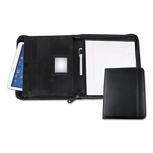 Universal 32665 Leather Textured Zippered Padfolio With Tablet Pocket, 10 3/4 X 13 1/8, Black