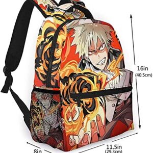 Bakugou Katsuki My Hero Academia Bookbag School Backpack with Bottle Pockets for Girls Boys Durable Waterproof