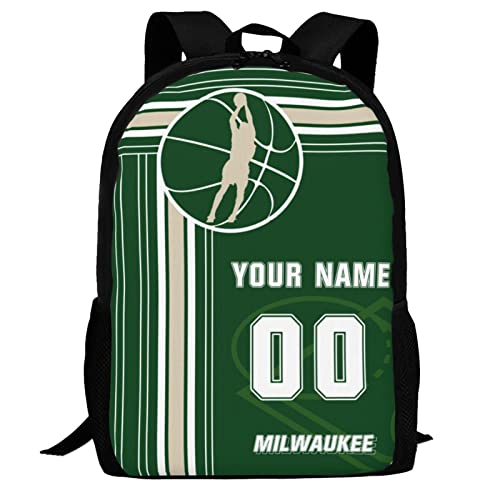 Milwaukee Custom Basketball Style Backpack With Personalized Name Number Teens Girls Boys School Bag Computer Backpacks 17 Inch Large Capacity.