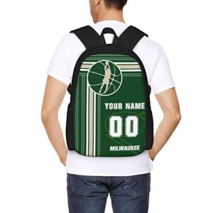 Milwaukee Custom Basketball Style Backpack With Personalized Name Number Teens Girls Boys School Bag Computer Backpacks 17 Inch Large Capacity.