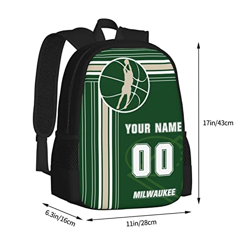 Milwaukee Custom Basketball Style Backpack With Personalized Name Number Teens Girls Boys School Bag Computer Backpacks 17 Inch Large Capacity.