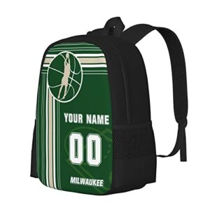 Milwaukee Custom Basketball Style Backpack With Personalized Name Number Teens Girls Boys School Bag Computer Backpacks 17 Inch Large Capacity.