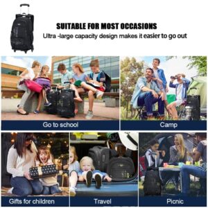 Voici et Voila Large Trolley Schoolbag Rolling Laptop Bag Wheeled Backpack Book Bag with wheels for Boys College School Roller Rucksack Men's Backpack on Wheels for Teens