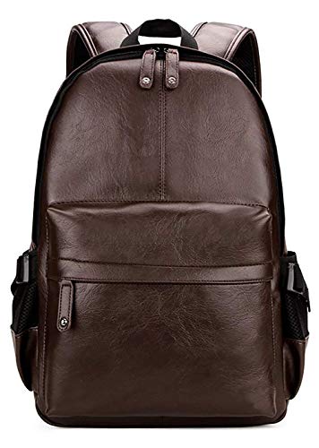 Vintage PU Leather Backpack School College Bookbag Laptop Computer Backpack (Coffee)