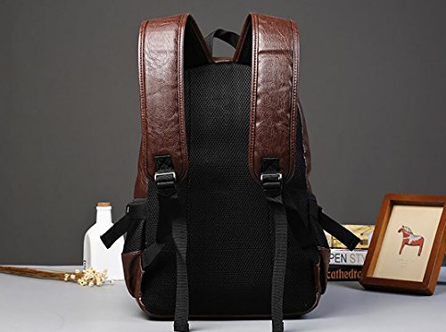 Vintage PU Leather Backpack School College Bookbag Laptop Computer Backpack (Coffee)