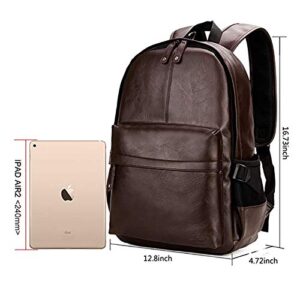 Vintage PU Leather Backpack School College Bookbag Laptop Computer Backpack (Coffee)