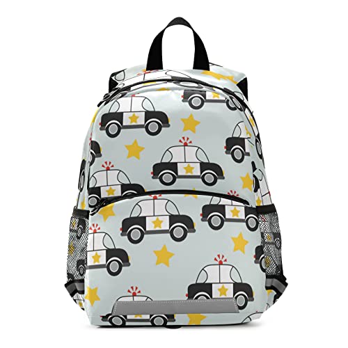 Glaphy Police Cars Stars Backpack for Kids, Boys and Girls, Toddler Backpack for Daycare Travel School, Preschool Bookbag with Chest Strap