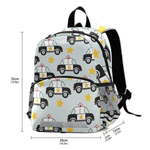 Glaphy Police Cars Stars Backpack for Kids, Boys and Girls, Toddler Backpack for Daycare Travel School, Preschool Bookbag with Chest Strap