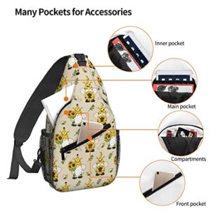 Famame Gnomes Bees And Sunflowers Sling Backpack Chest Bag Crossbody Shoulder Bag Gym Cycling Travel Hiking Daypack For Men Women