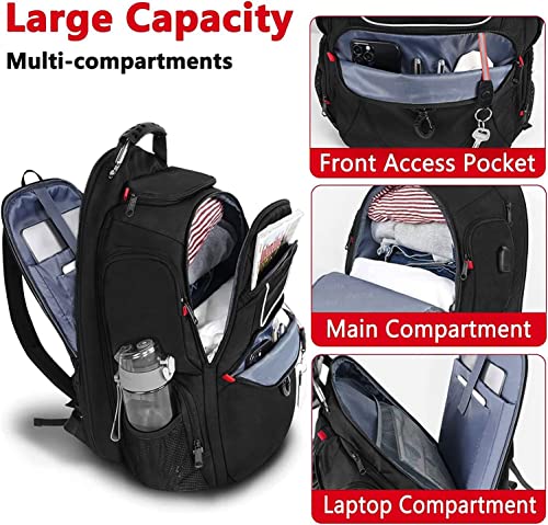 Travel Laptop Backpack, Large Expandable Backpacks with USB Charging Port, Anti Theft College School Bookbag Airline Approved, TSA Business Bag Gift for Women Men Fit 17.3 Inch Computer, Black