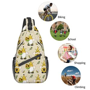 Sling Bag Sunflower Bee Gnomes Farmhouse Hiking Daypack Crossbody Shoulder Backpack Travel Chest Pack for Men Women