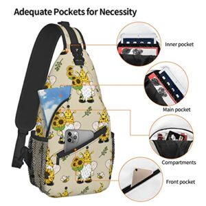 Sling Bag Sunflower Bee Gnomes Farmhouse Hiking Daypack Crossbody Shoulder Backpack Travel Chest Pack for Men Women