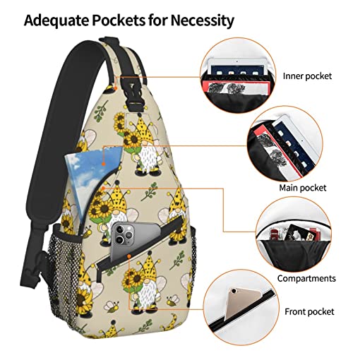 Sling Bag Sunflower Bee Gnomes Farmhouse Hiking Daypack Crossbody Shoulder Backpack Travel Chest Pack for Men Women