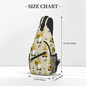 Sling Bag Sunflower Bee Gnomes Farmhouse Hiking Daypack Crossbody Shoulder Backpack Travel Chest Pack for Men Women