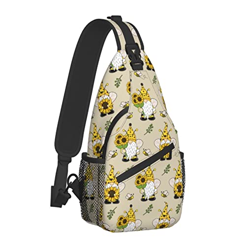 Sling Bag Sunflower Bee Gnomes Farmhouse Hiking Daypack Crossbody Shoulder Backpack Travel Chest Pack for Men Women