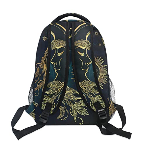 JIPONI Ethnic Moon Sun Star Backpack For Women Men, Student School Bag Bookbag Travel Laptop Backpack Purse Daypack