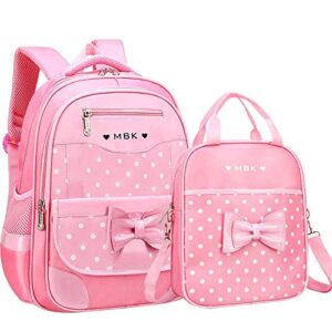 lanshiya 2pcs princess bow girls backpack 2-piece elementary school bag kids school travel bag set