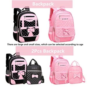 LANSHIYA 2Pcs Princess Bow Girls Backpack 2-Piece Elementary School Bag Kids School Travel Bag Set