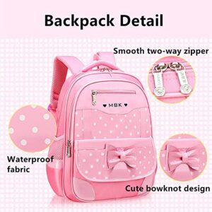 LANSHIYA 2Pcs Princess Bow Girls Backpack 2-Piece Elementary School Bag Kids School Travel Bag Set