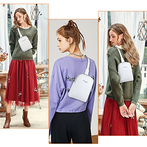 Aeeque Fanny Pack Crossbody Bags for Women Versatile, Sling Backpack Cross Body Vegan Leather,Easy Carrying Daypack Chest Sling Bag with Silver Zipper for Women Tavel Theme Parks, White