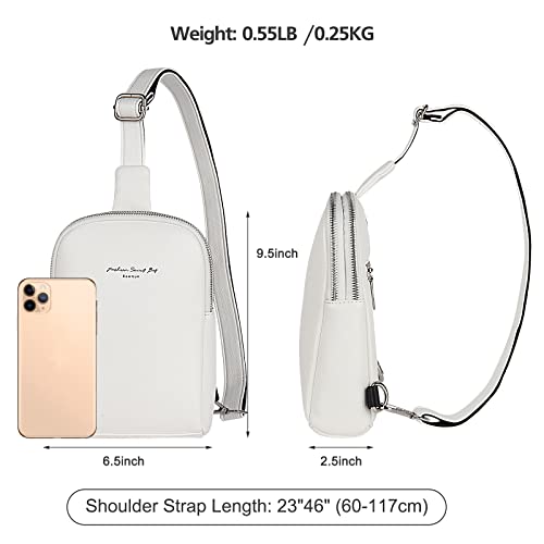 Aeeque Fanny Pack Crossbody Bags for Women Versatile, Sling Backpack Cross Body Vegan Leather,Easy Carrying Daypack Chest Sling Bag with Silver Zipper for Women Tavel Theme Parks, White